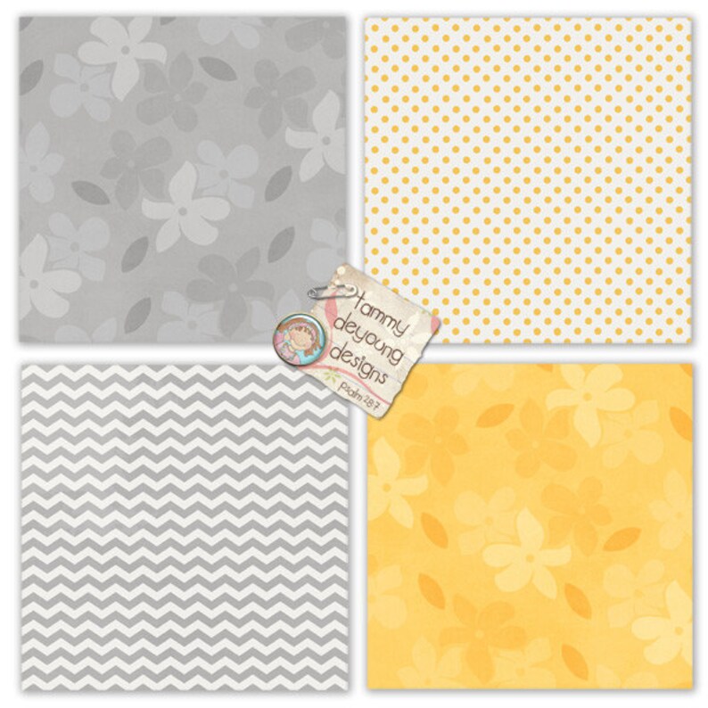Yellow and Gray Digital Paper Backgrounds for Nursery, Weddings ...