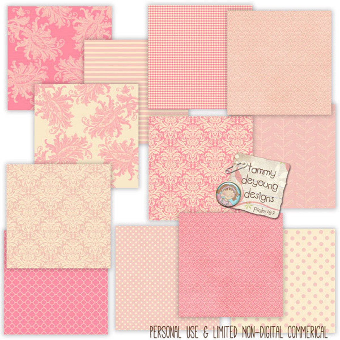Pink Digital Paper Vintage Pink Pattern Backgrounds for | Etsy