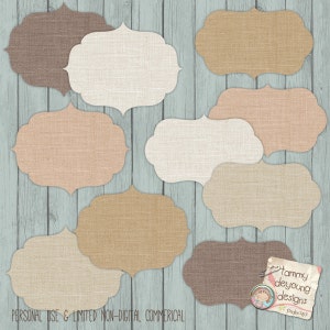 Digital Burlap Labels & Frames Clip Art Perfect for Shabby Cottage Chic ...