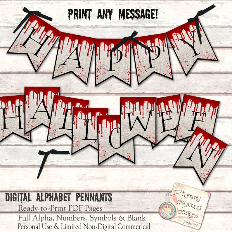 Halloween Banner, Zombie Party, DIY Halloween Garland Alphabet, Vampire ...