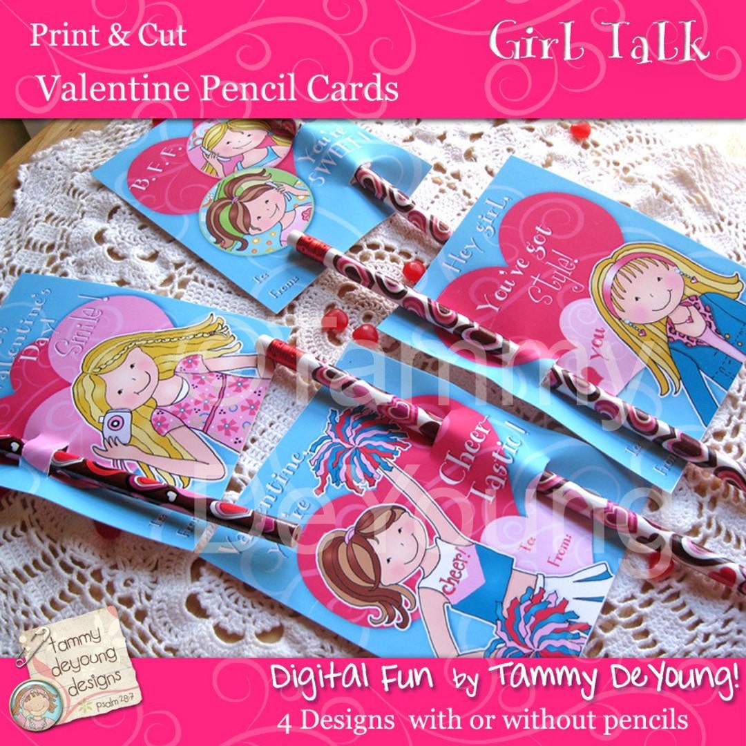 Girls Valentine Cards for Kids* DIY Printable Treat Holders for Best ...