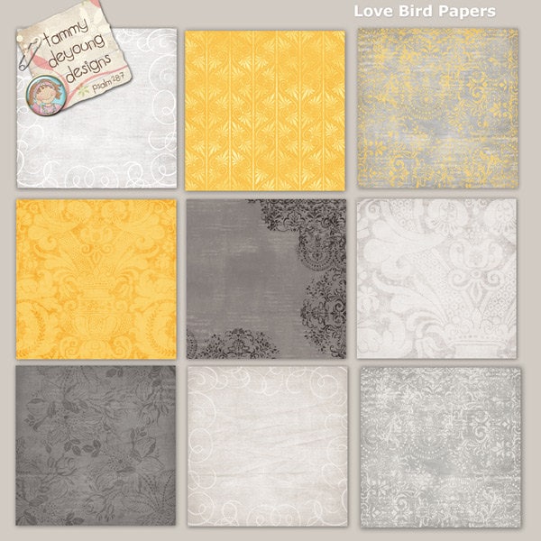 Yellow and Gray Digital Scrapbook Kit grey & yellow papers | Etsy