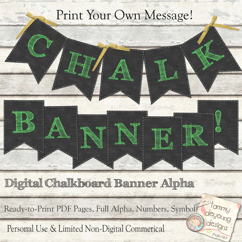 Green Chalkboard Banner Pennants Alphabet Printable Garland | Etsy