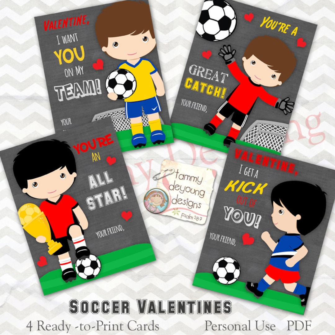 Soccer Valentine Cards for Boys, Valentines Day Cards for Kids, DIY ...
