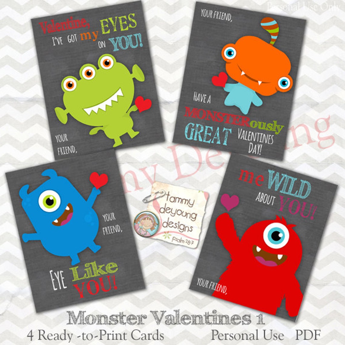 Monster Valentine Cards for Kids Boys Valentines DIY - Etsy