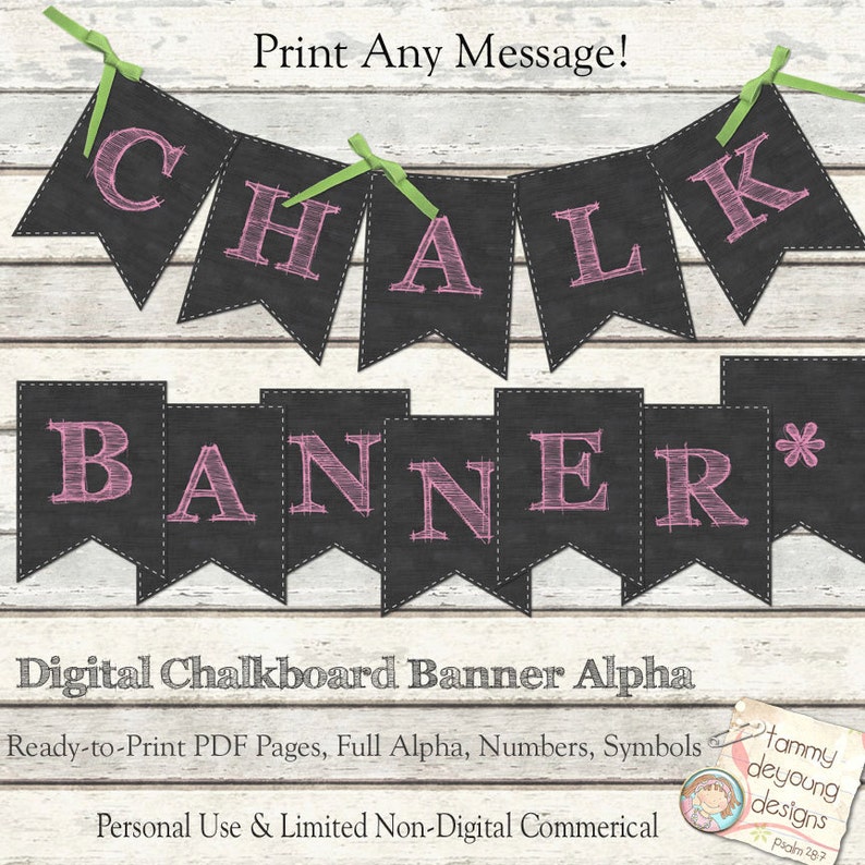Pink Chalkboard Banner Pennants Shabby Alphabet Printable Letter ...