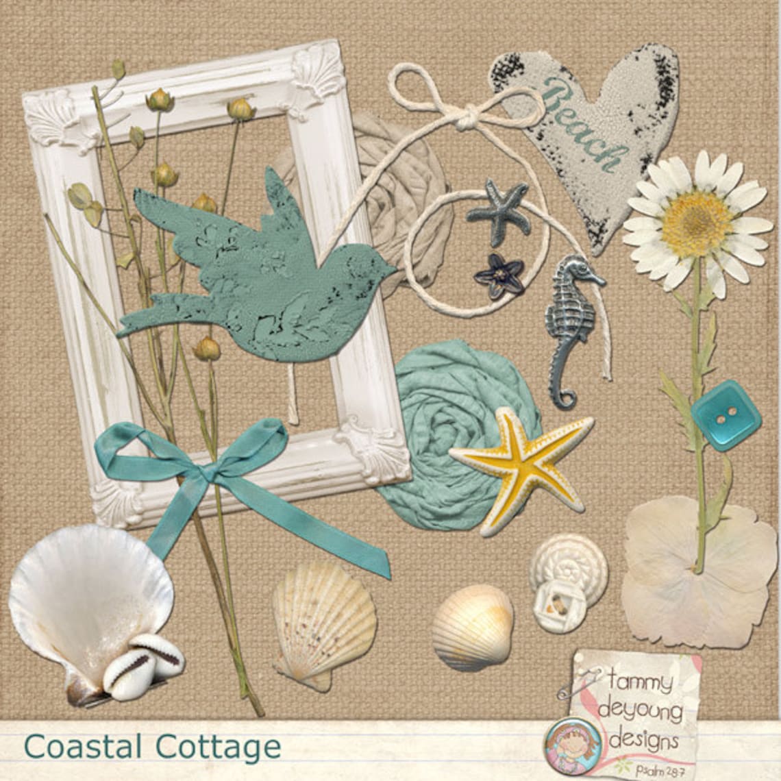 Beach Themed Scrapbook Kit, Beach Digital Papers, Beach Clip Art, Ocean ...