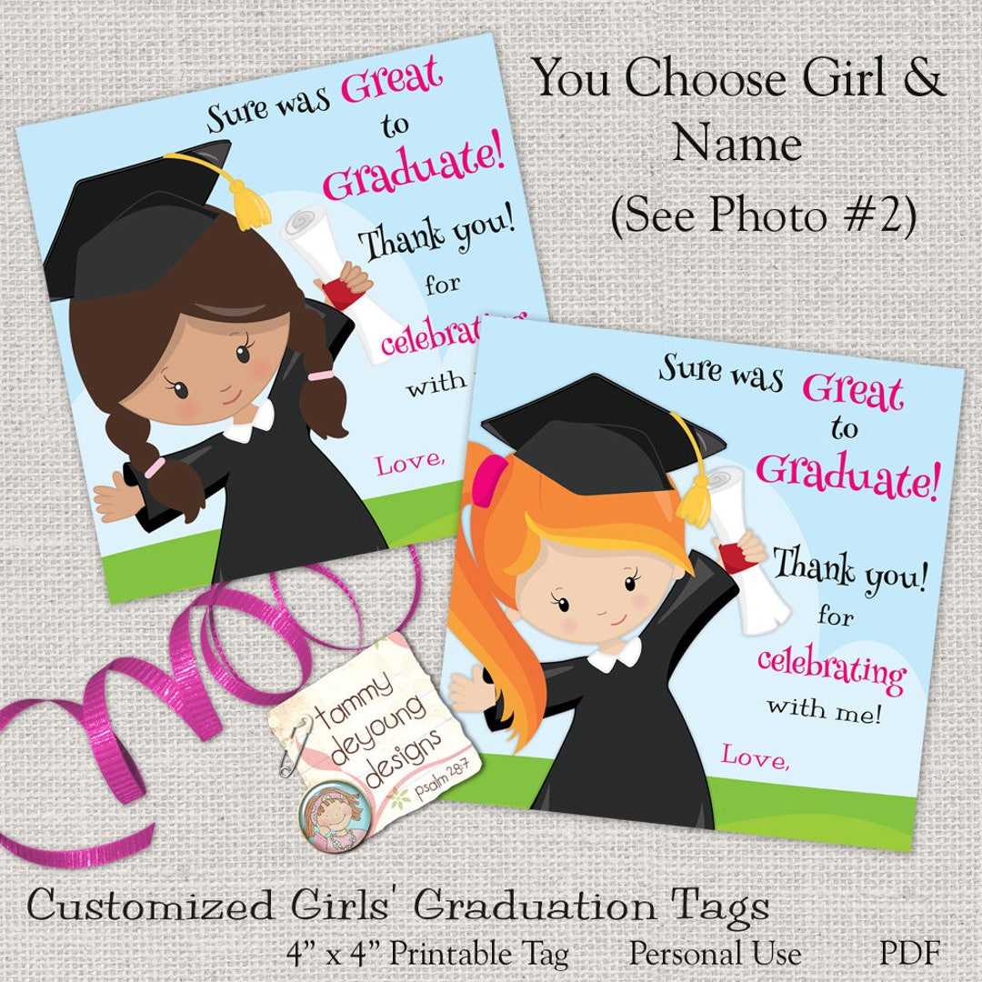 Girls Graduation Tags, Kids Graduation Sticker, Digital Graduation ...