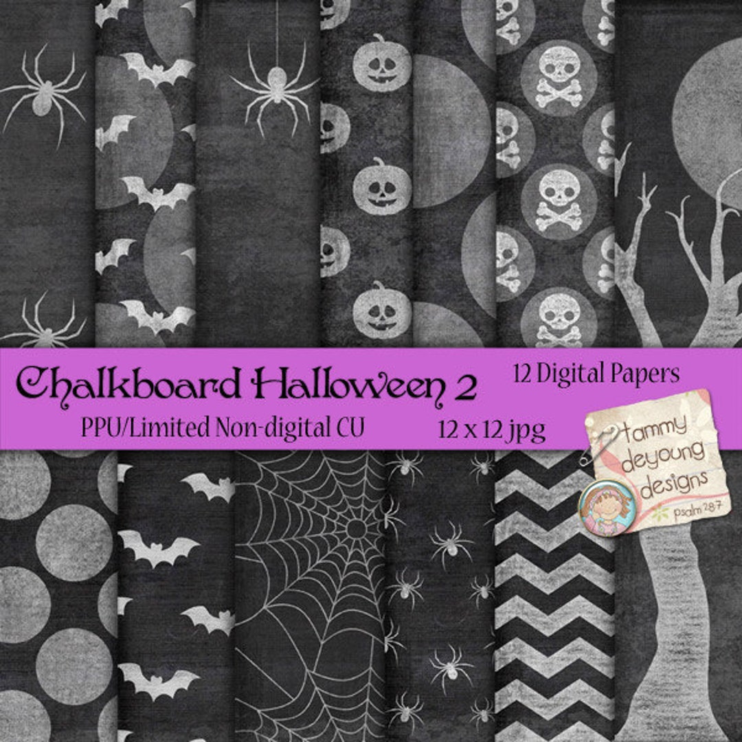 Halloween Chalkboard Papers, Digital Halloween Papers, Spooky Halloween ...