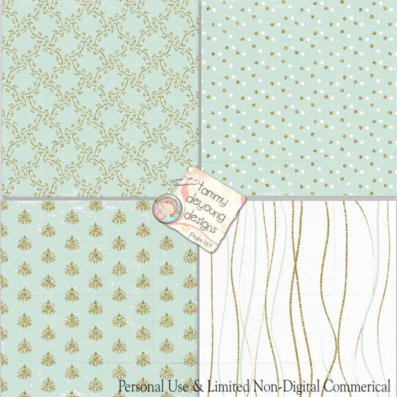 Mint & Gold Glitter Wedding Digital Papers Green With Arrows | Etsy
