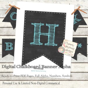 Blue Chalkboard Banner Printable, Instant Download Shabby Alphabet ...