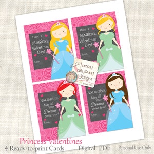 Valentine Day Cards for Kids, Princess Valentines for Girls, School ...