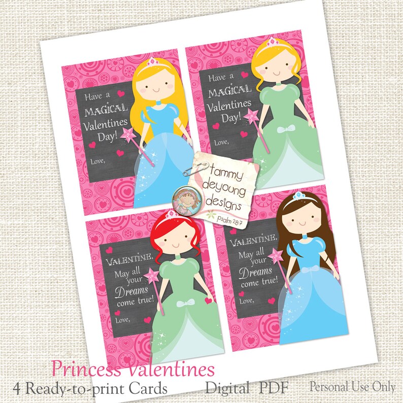 Valentine Day Cards for Kids, Princess Valentines for Girls, School ...