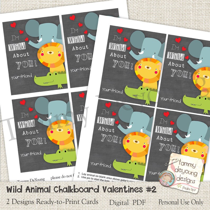 Wild Animal Valentine Cards for Kids Jungle Animal Valentine - Etsy