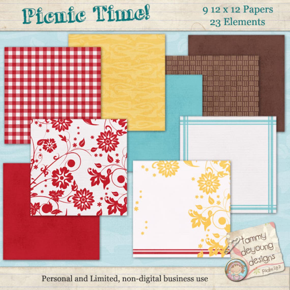 Picnic Digital Paper Scrapbook Kit Picnic Clipart and Retro - Etsy
