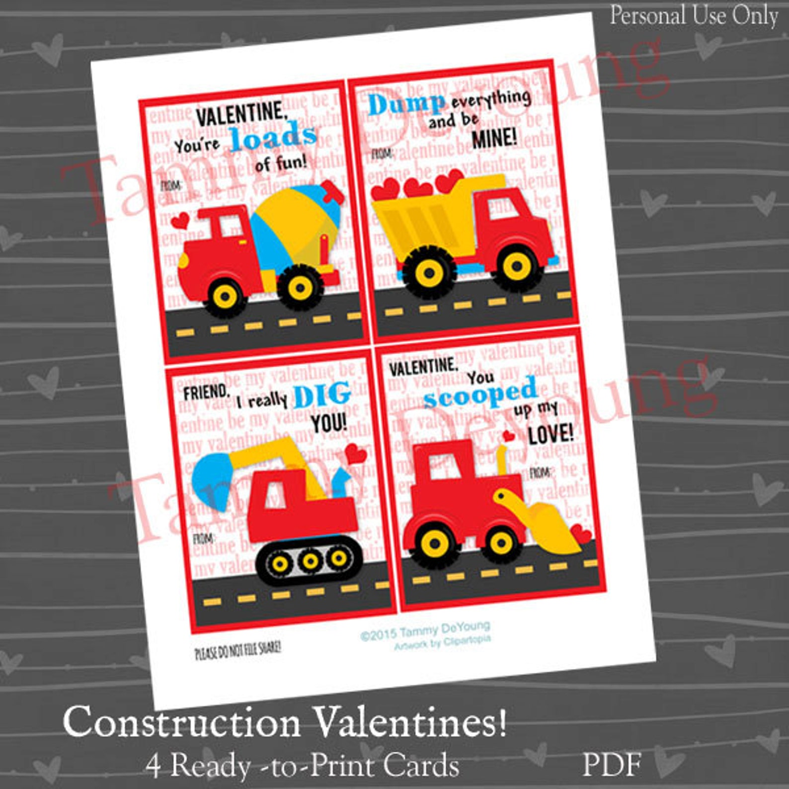 Construction Truck Valentine Cards for Kids boy's - Etsy