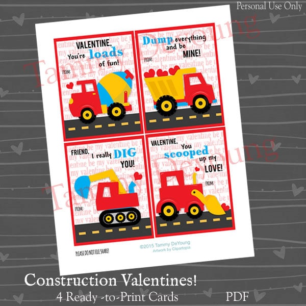 Construction Truck Valentine Cards for Kids boy's - Etsy
