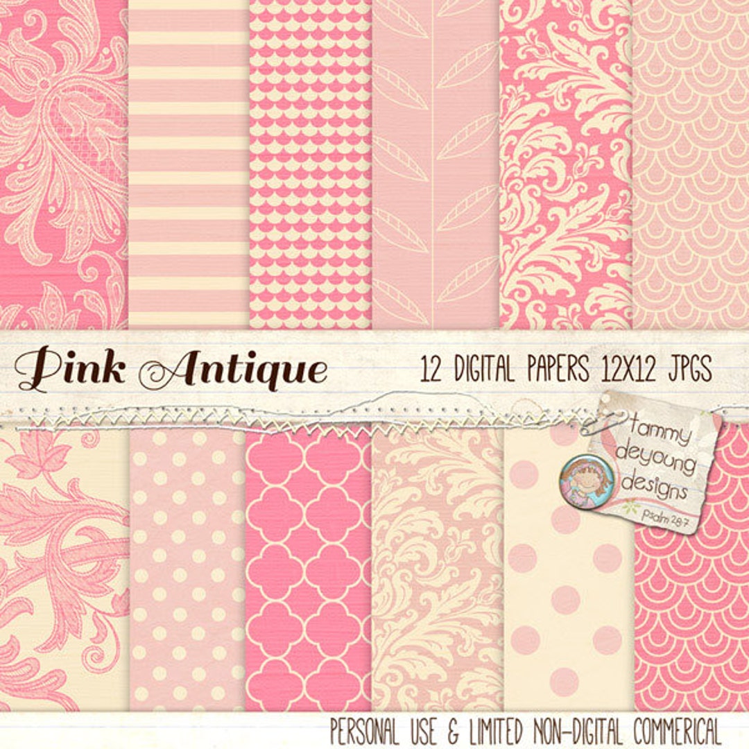 Pink Digital Paper Vintage Pink Pattern Backgrounds for Valentines ...