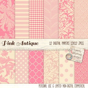 Pink Digital Paper Vintage Pink Pattern Backgrounds for Valentines ...