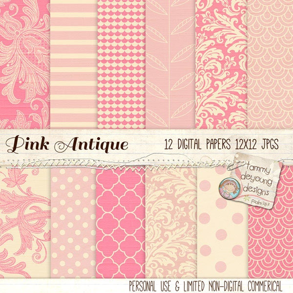Pink Digital Paper Vintage Pink Pattern Backgrounds for | Etsy