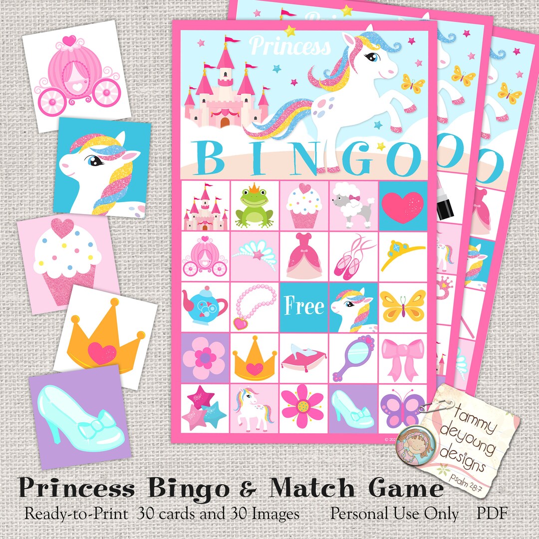 Princess Bingo Game, Printable Birthday Party Bingo, Princess Party ...