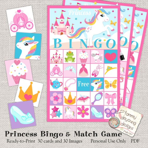 Princess Bingo Game Printable Birthday Party Bingo Princess | Etsy