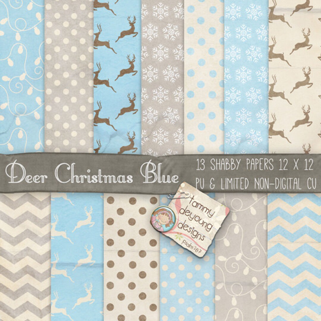 Digital Snowflake Backgrounds, Blue & White Christmas Papers, Shabby ...