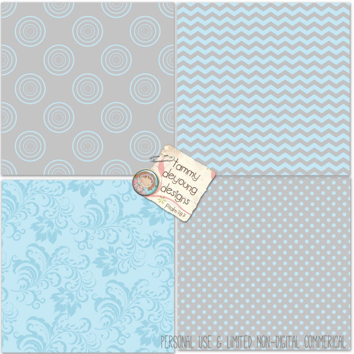 Blue & Gray Paper Digital Backgrounds for Nursery, Weddings, Scrapbooks ...