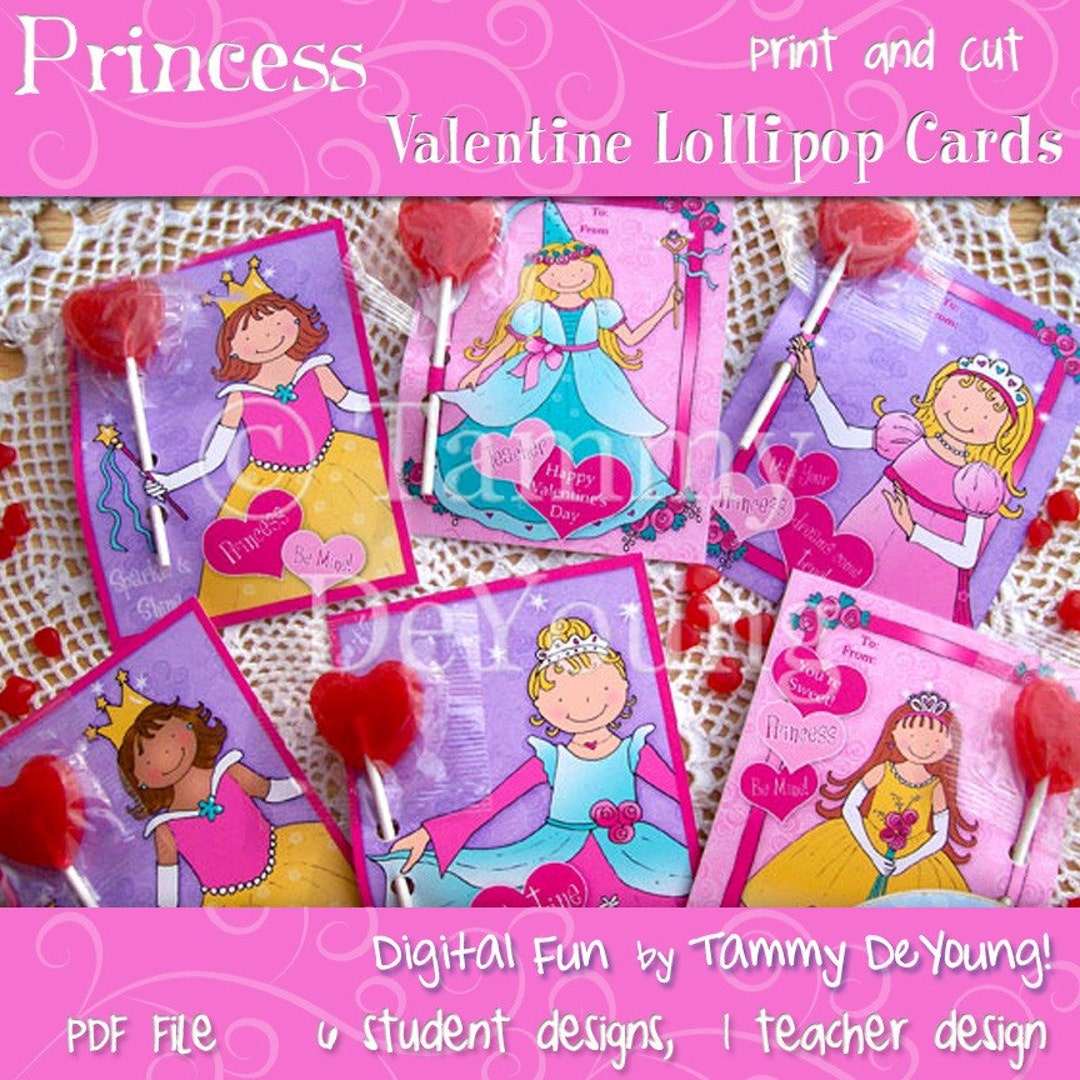 Princess Valentine Cards for Girls *valentines for Kids* DIY Printable ...