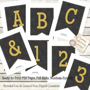 Chalkboard Wedding Pennants Gold Glitter Alphabet Letters, Digital ...