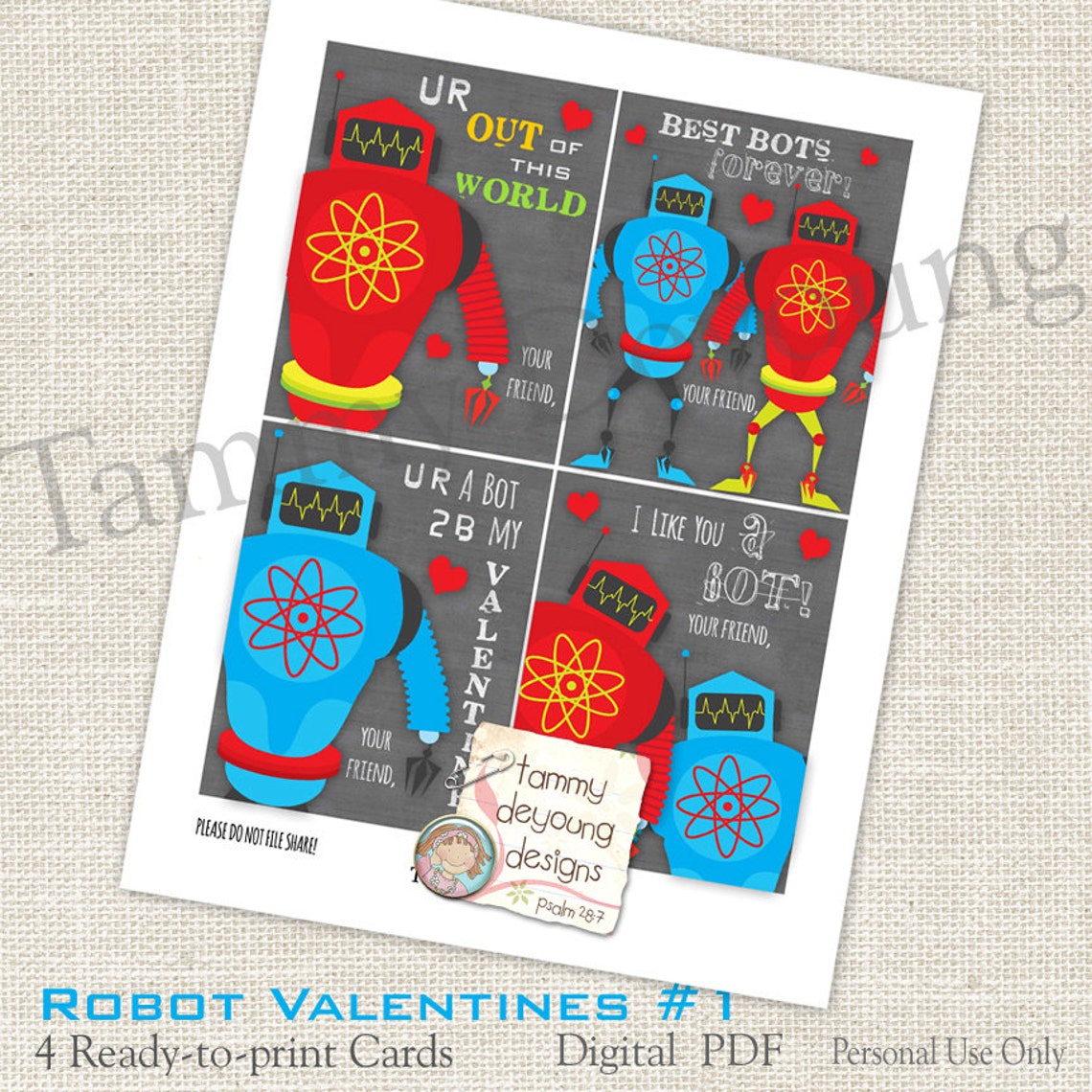 Robot Valentines Cards for Kids Boys Valentines DIY - Etsy
