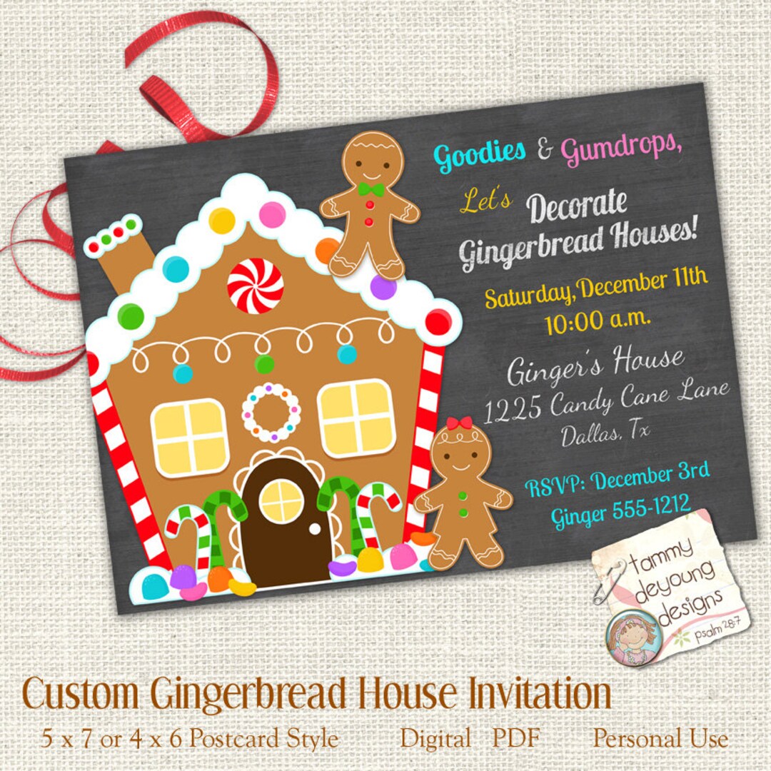 Christmas Gingerbread House Decorating Party Invitation, Custom Cookie ...