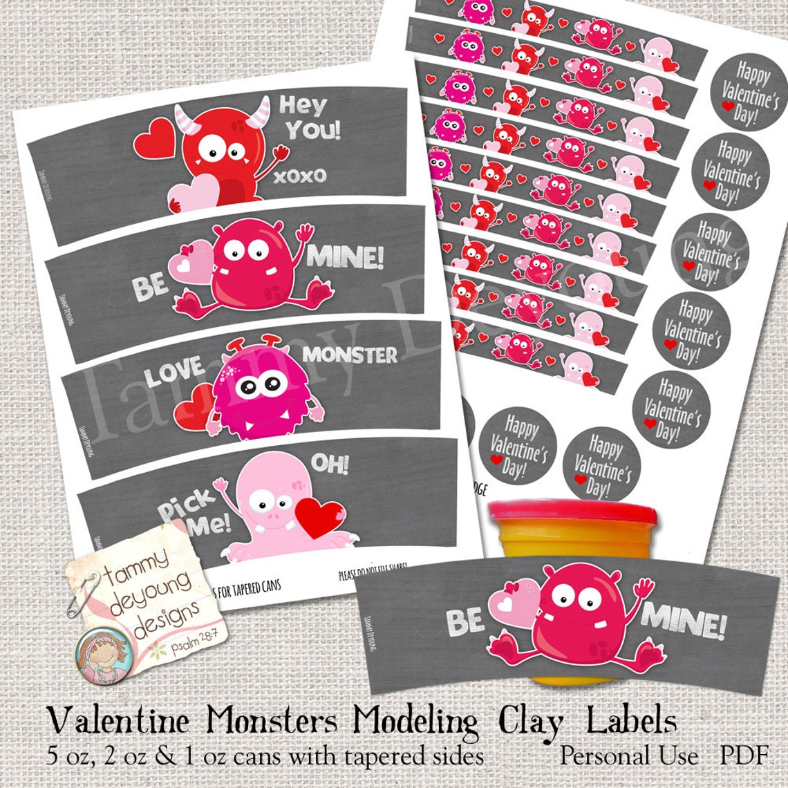 Monster Valentine Party Favors That Fit Play Doh® Cans | Etsy