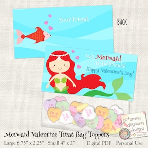 Mermaid Valentines Treat Bag Toppers for Kids, Girls Valentine Party ...