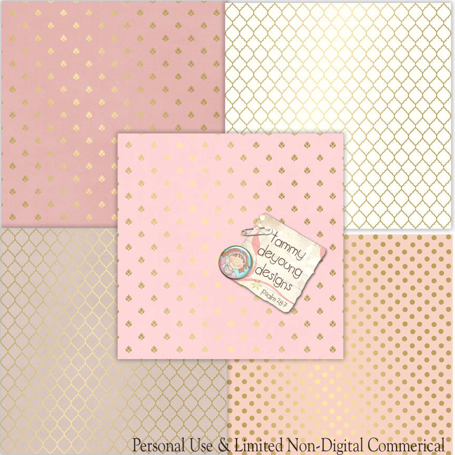 Gold and Blush Pink Digital Papers Rose Gold Wedding Faux Shiny for ...