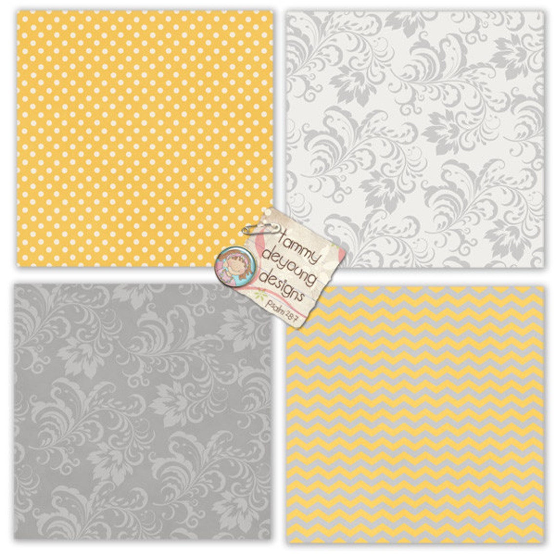 Yellow and Gray Digital Paper Backgrounds for Nursery, Weddings ...