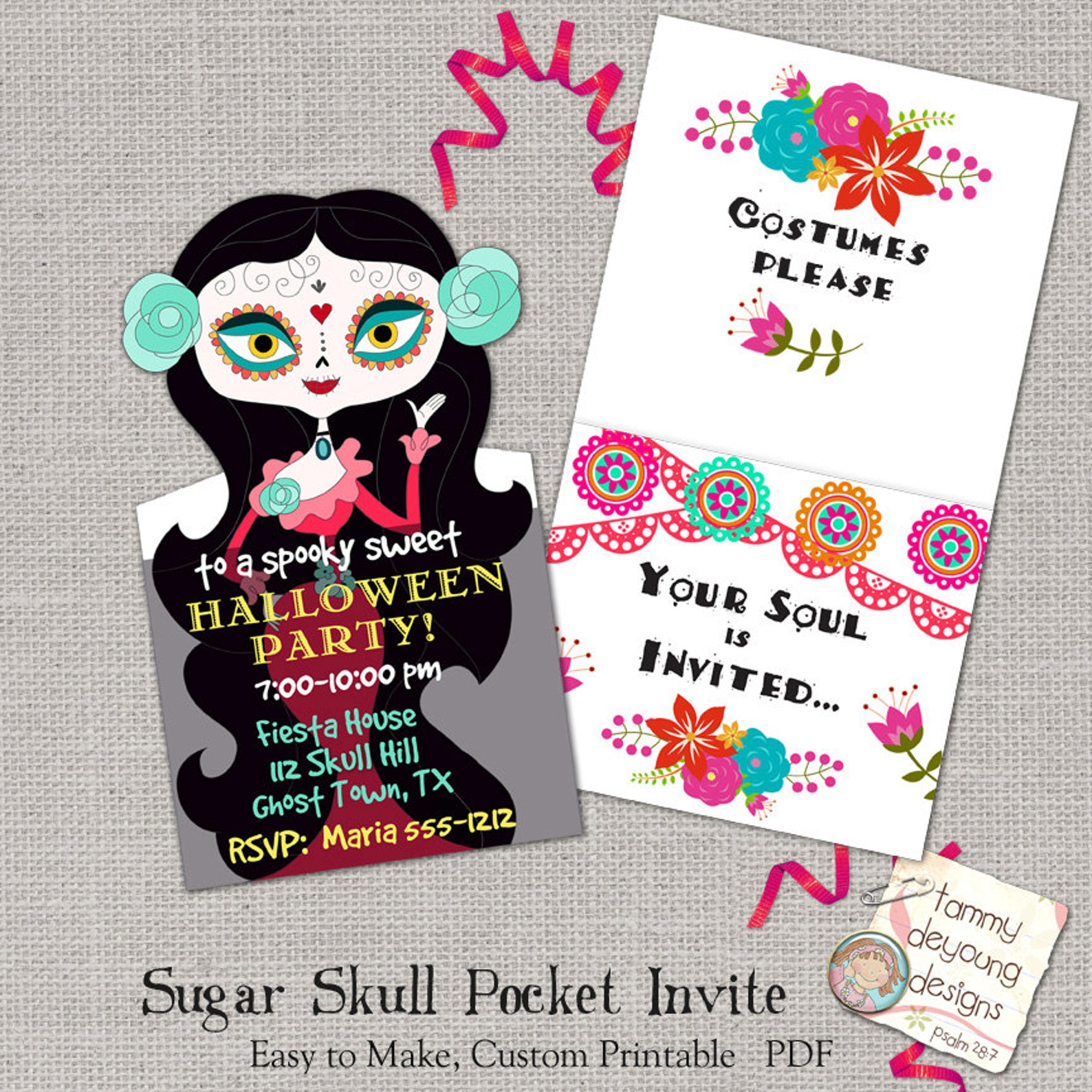 Sugar Skull Party Invitation Halloween Party Invitation | Etsy