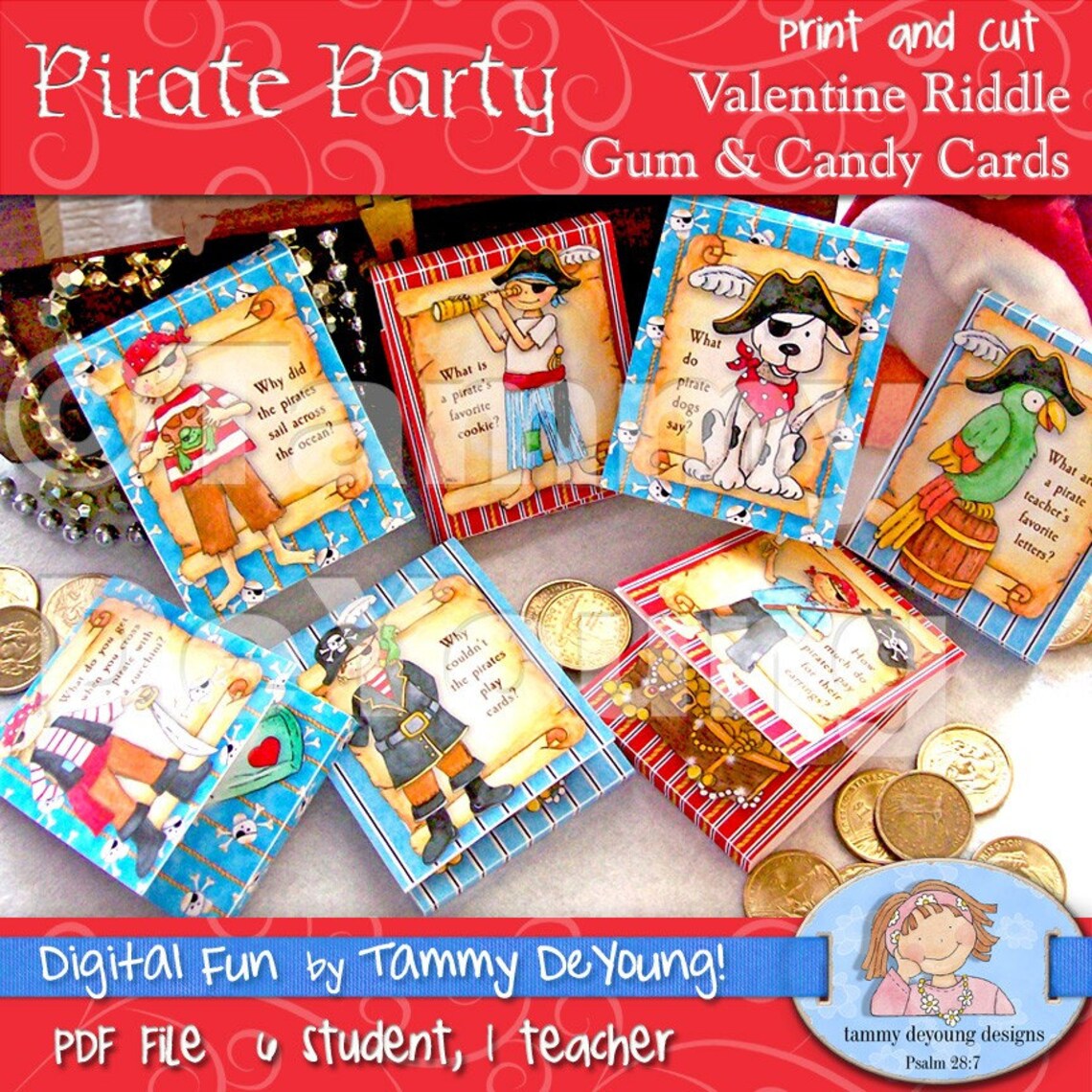 Pirate Valentine Cards for Kids DIY Printable Valentines - Etsy