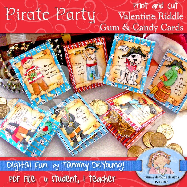 Pirate Valentine Cards for Kids, DIY Printable Valentines Candy Treat ...