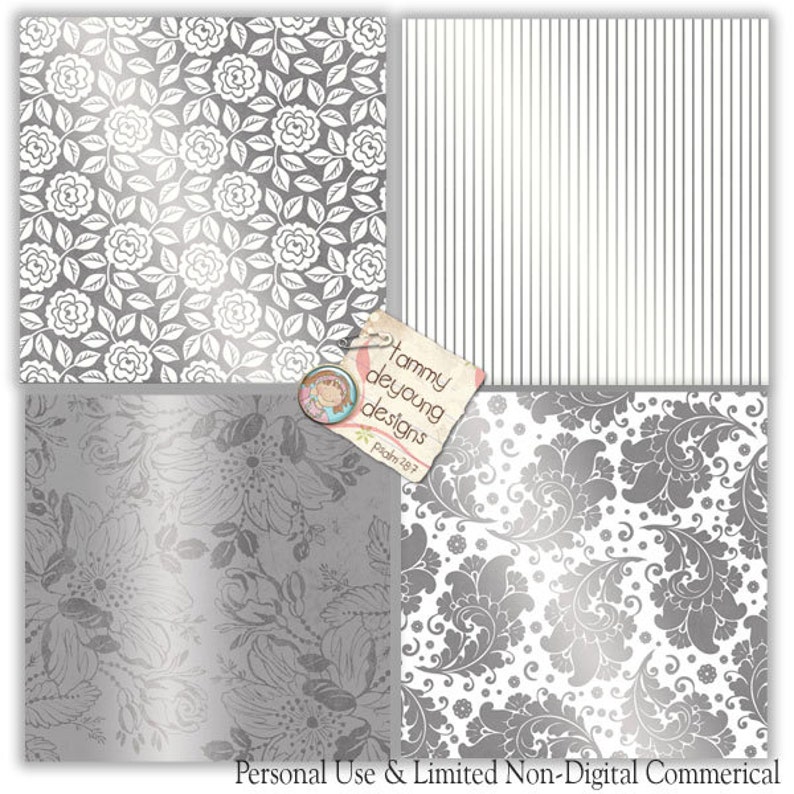 Silver Digital Paper Silver Foil Metallic Paper Faux Shiny - Etsy