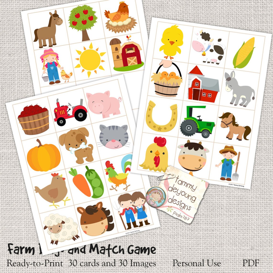 Digital Farm Animal Bingo Printable Barnyard Bingo Game Farm - Etsy