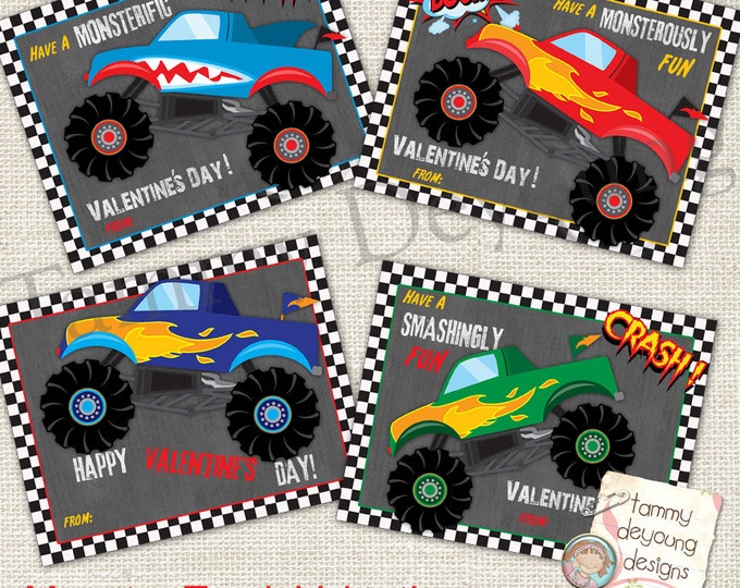 Monster Truck Valentine Cards for Kids Boys Valentines - Etsy