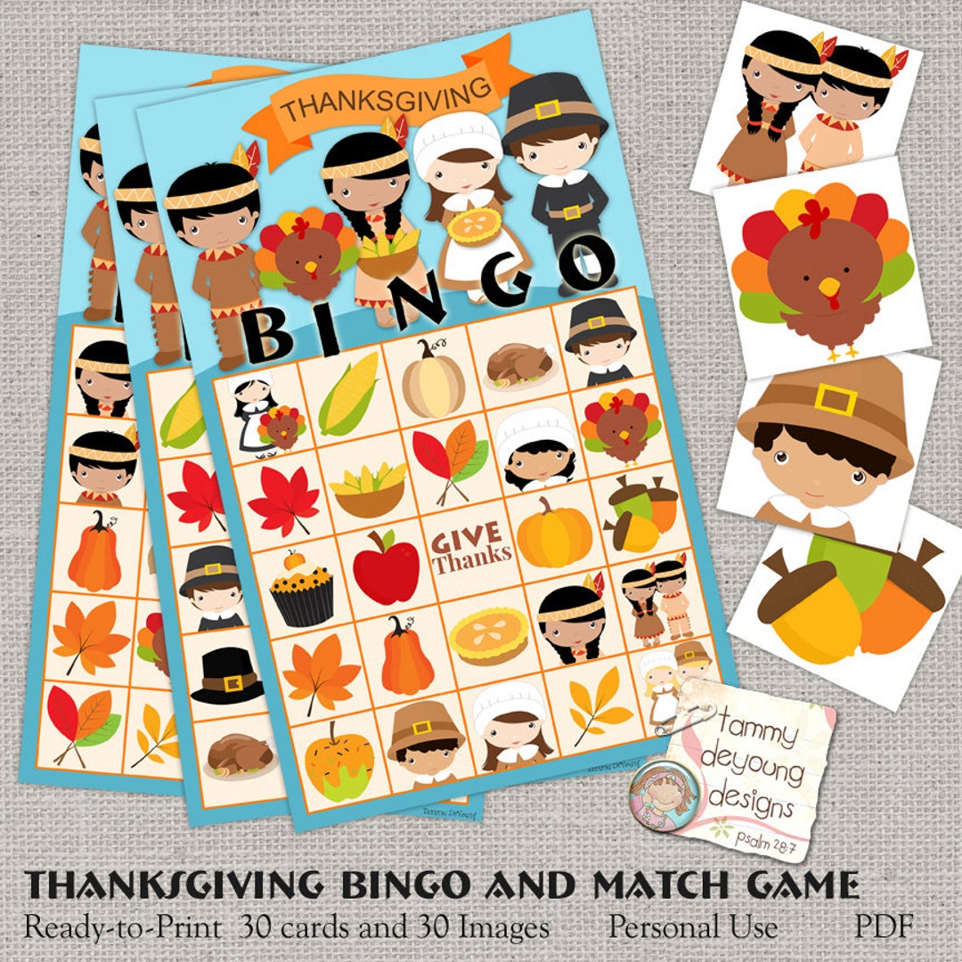 Thanksgiving Bingo Game, Printable Bingo Cards, Give Thanks Kids Game ...