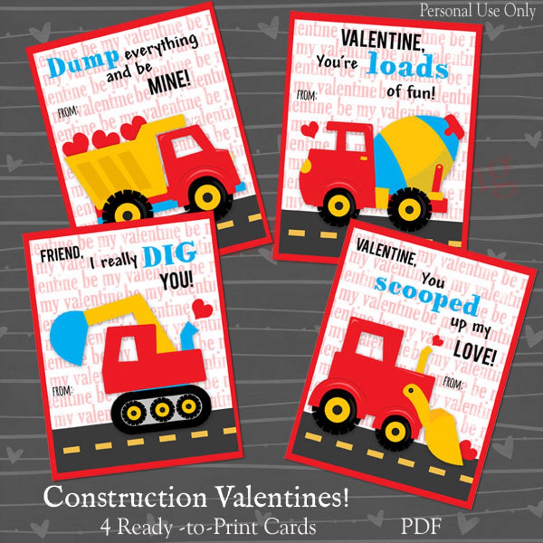 Construction Truck Valentine Cards for Kids *boy's Valentines* DIY ...