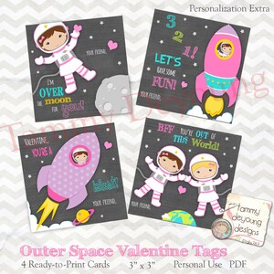 Outer Space Valentine Tags for Girls, Kids Valentine Day Tags, DIY ...