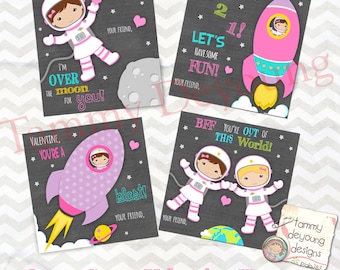 Astronaut Valentine Cards for Kids Outer Space Rocket | Etsy