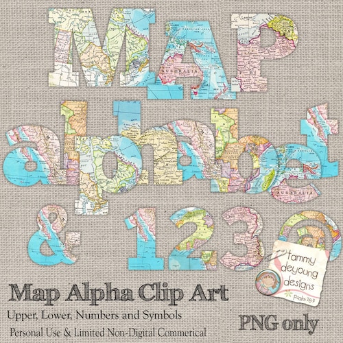 Map Letters Clip Art World Map Digital Alphabet Letters - Etsy