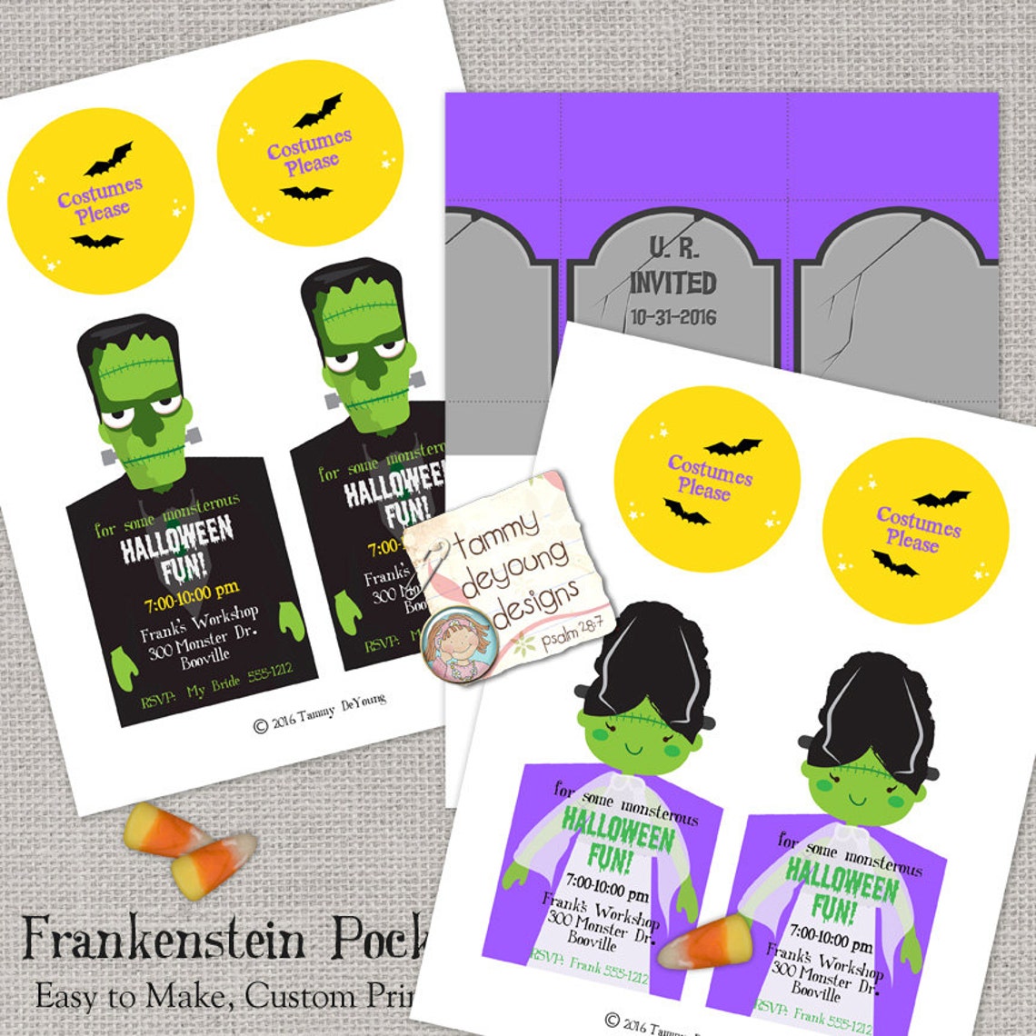 Frankenstein Invite Halloween Party Invitation Printable or - Etsy