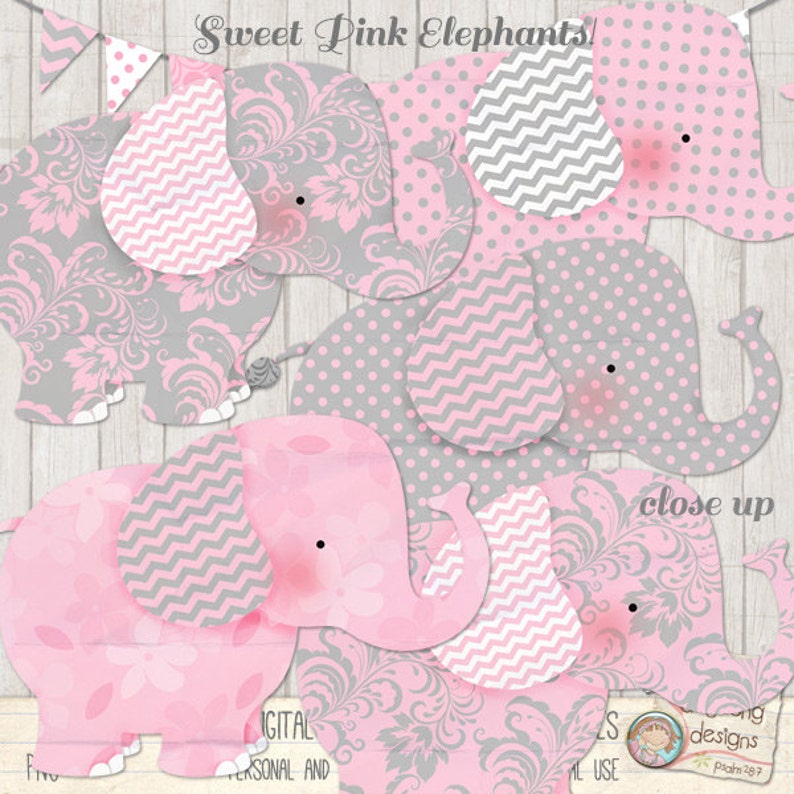 Elephant Clip Art Nursery Elephants Clipart Pink Gray Baby - Etsy