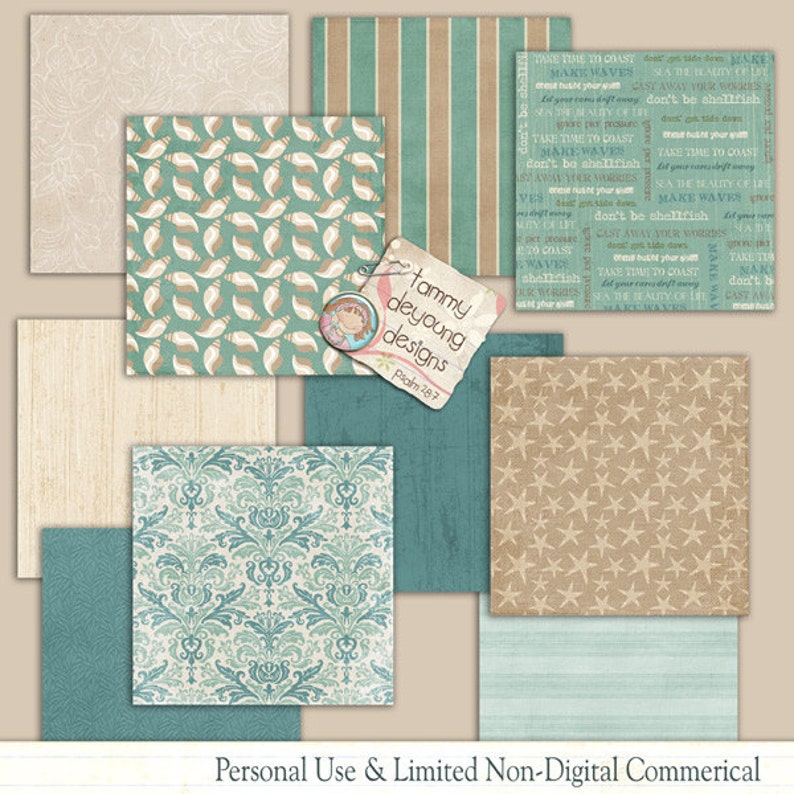 Beach Digital Papers Ocean Sea Shore Sand Colors for - Etsy
